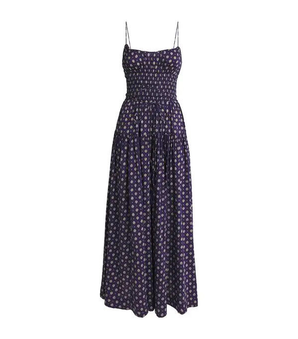 DÔEN Cotton-silk Safia Midi Dress - Navy