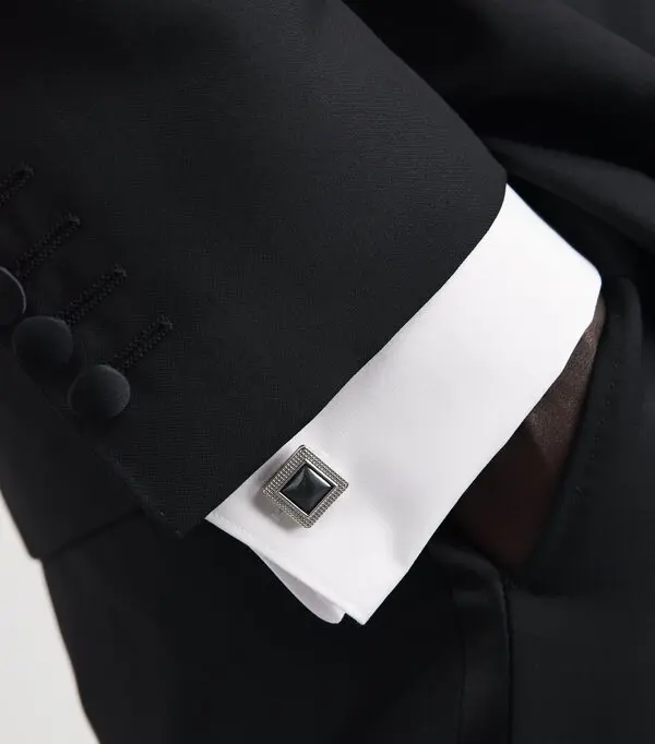 Tateossian Metal And Hematite Duo Cabochon Cufflinks And Studs Set