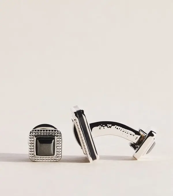 Tateossian Metal And Hematite Duo Cabochon Cufflinks And Studs Set