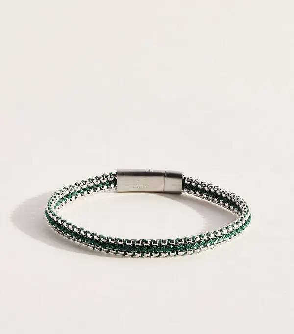 Tateossian Sterling Silver Woven Tris Bracelet - Green