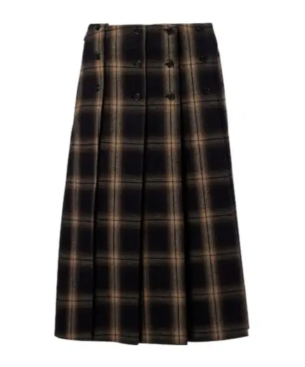 Attico Plaid Pleated Cotton Midi Skirt