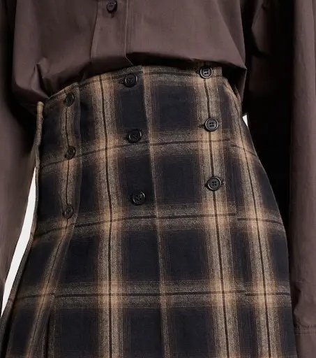 Attico Plaid Pleated Cotton Midi Skirt