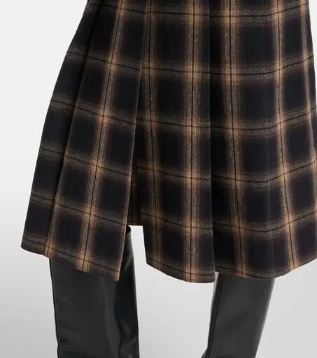 Attico Plaid Pleated Cotton Midi Skirt