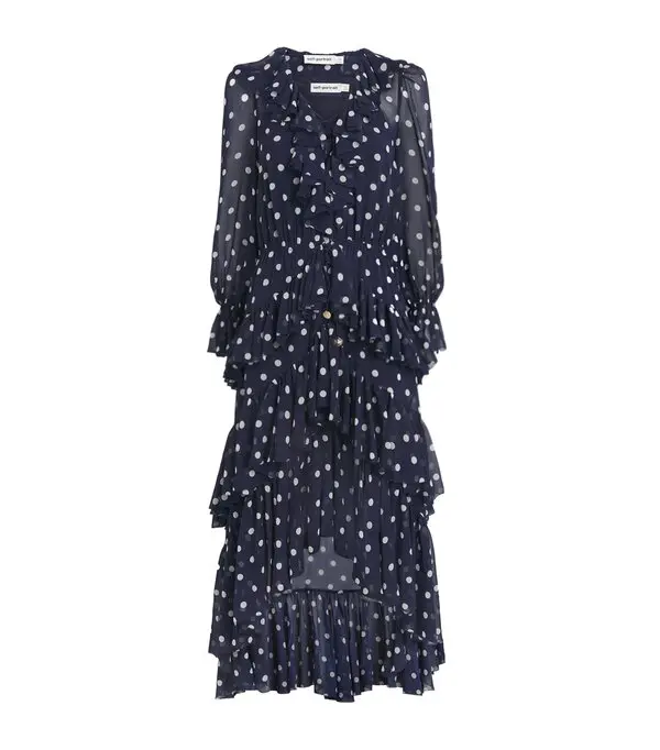 SELF-PORTRAIT Tiered Polka-dot Midi Dress