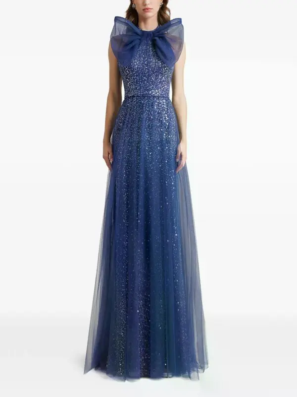 GEMY MAALOUF Embellished Bow Detail Halterneck Dress - Blue