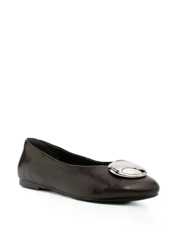 ADRIANNA FERETTI Logo-embellished Leather Ballet Flats