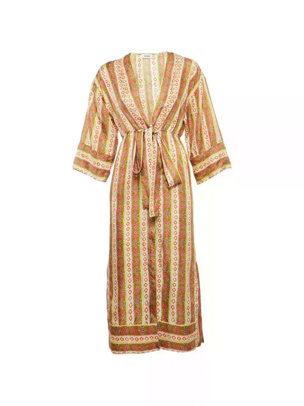 Sandro Floral Striped Kaftan Midi Dress - Neutrals