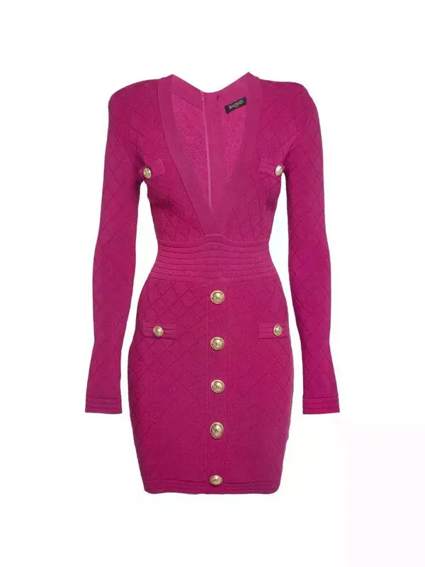 Balmain Mini Button-detail Jacquard-knit Dress - Pink