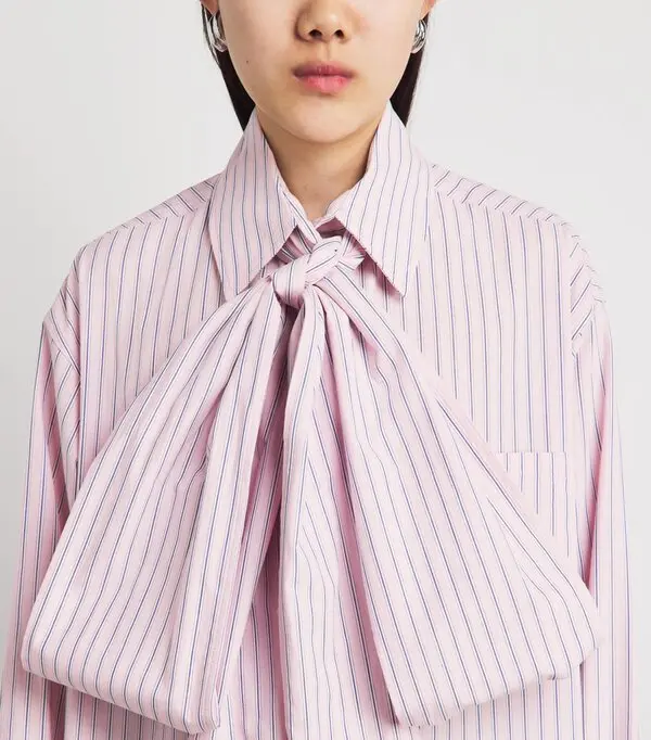 LATE FOR WORK Striped Cotton-blend Shirt With Pussy Bow