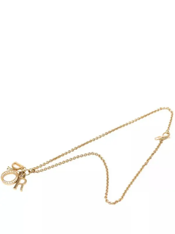 Dior Plated Strass Logo Pendant Necklace - Gold