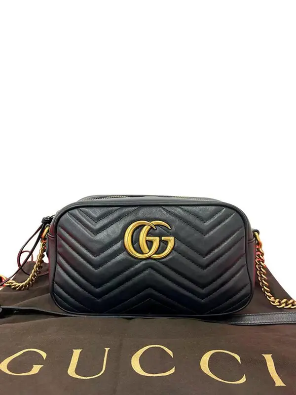 Gucci Small Gg Marmont Matelassé Calfskin Crossbody Bag - Black