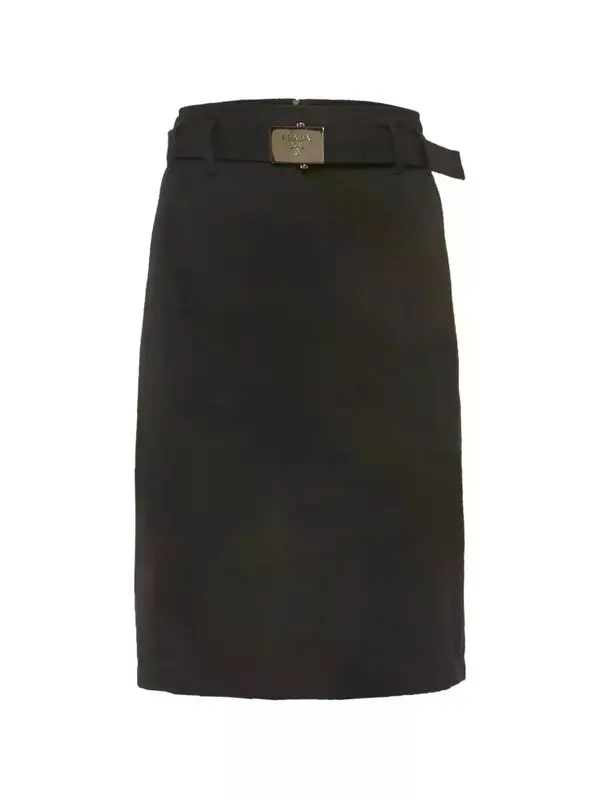 Prada Belted Gabardine Pencil Midi Skirt - Black
