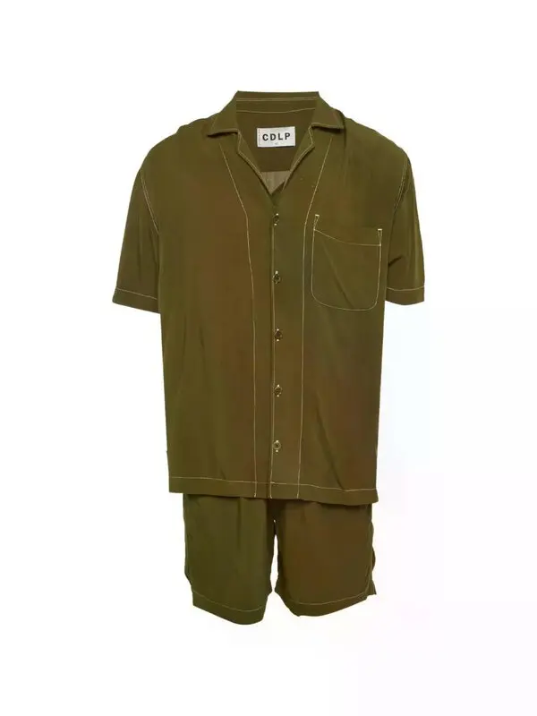 Gcds Contrast-stitch Button Up Shirt Shorts Set - Green