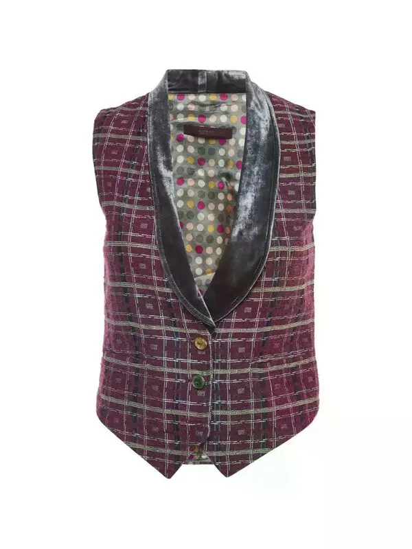 Etro Check Tweed Velvet Collar Vest - Red