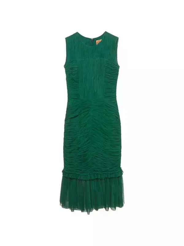 Tory Burch Ruched Mesh Midi Dress - Green