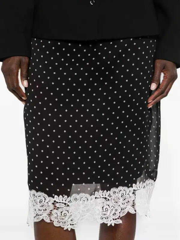 ROTATE BY BIRGER CHRISTENSEN Polka-dot Lace-trim Midi Skirt