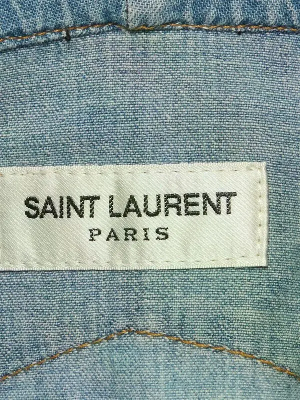 Saint Laurent Distressed Lace-up Denim Hoodie