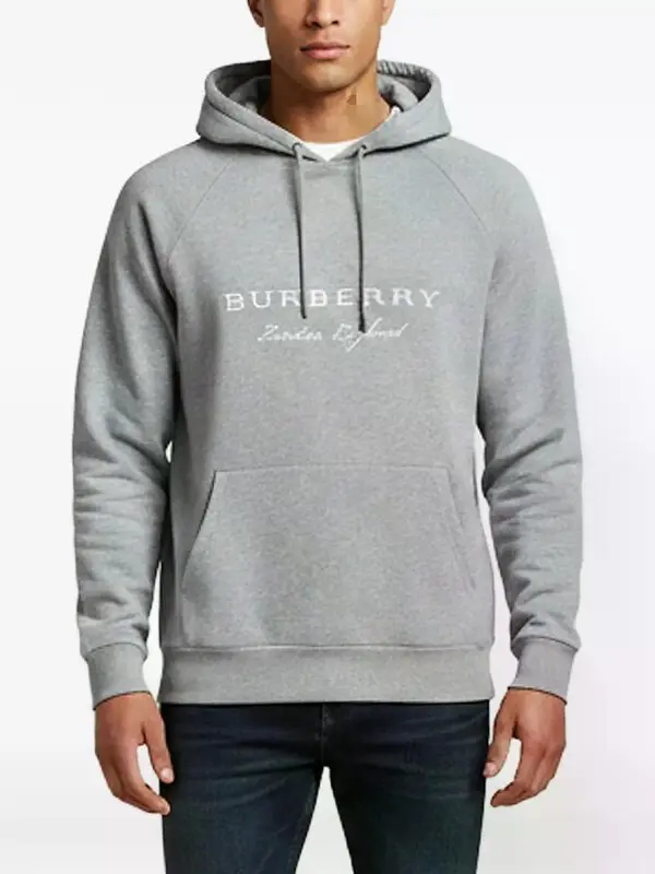 Burberry Logo Embroidered Hoodie - Grey
