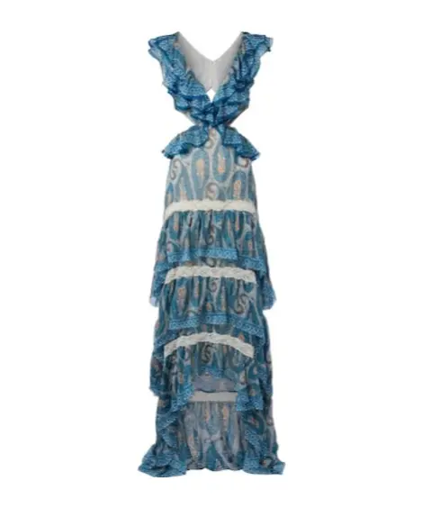Etro Paisley Lace-trimmed Ruffled Silk Maxi Dress - Blue