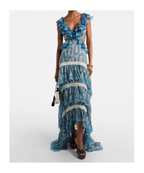 Etro Paisley Lace-trimmed Ruffled Silk Maxi Dress