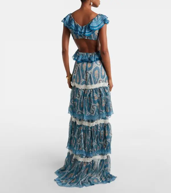 Etro Paisley Lace-trimmed Ruffled Silk Maxi Dress