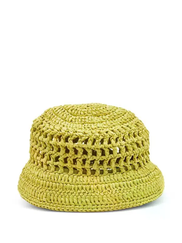 Prada Crochet Raffia Bucket Hat - Yellow