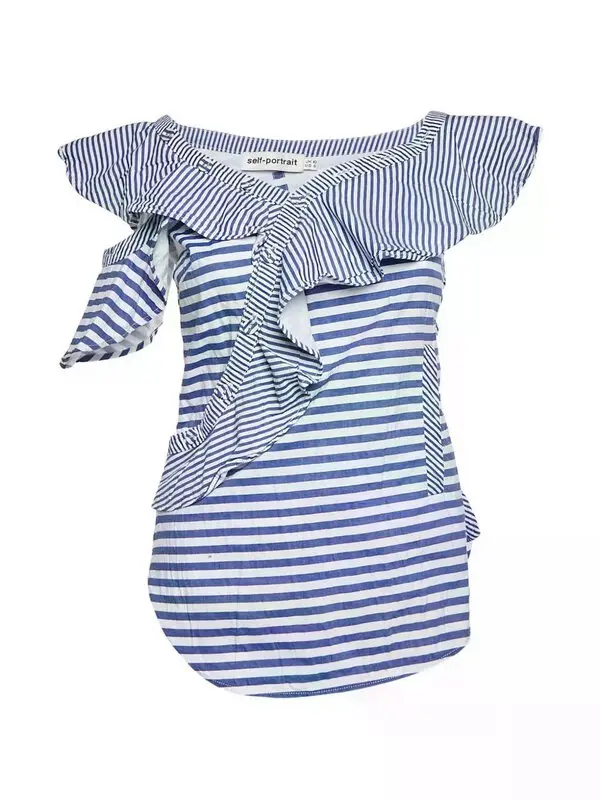SELF-PORTRAIT Frilled Striped Off-the-shoulder Top