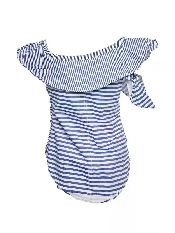 SELF-PORTRAIT Frilled Striped Off-the-shoulder Top