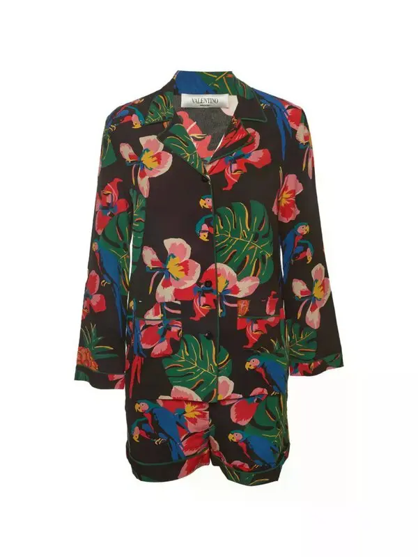 Valentino Garavani Silk Tropical Print Shorts Set - Black