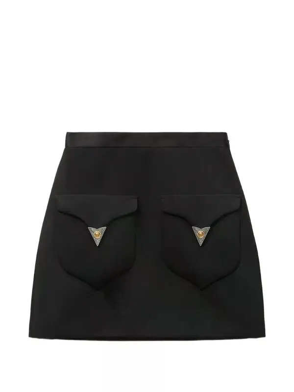 Versace Wool Mini Skirt With Medusa Hardware - Black