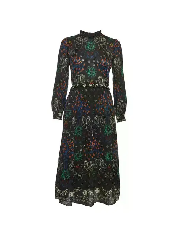 Sandro Ruffled-trim Printed Midi Dress - Black