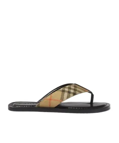 Burberry Check Leather-trimmed Thong Sandals