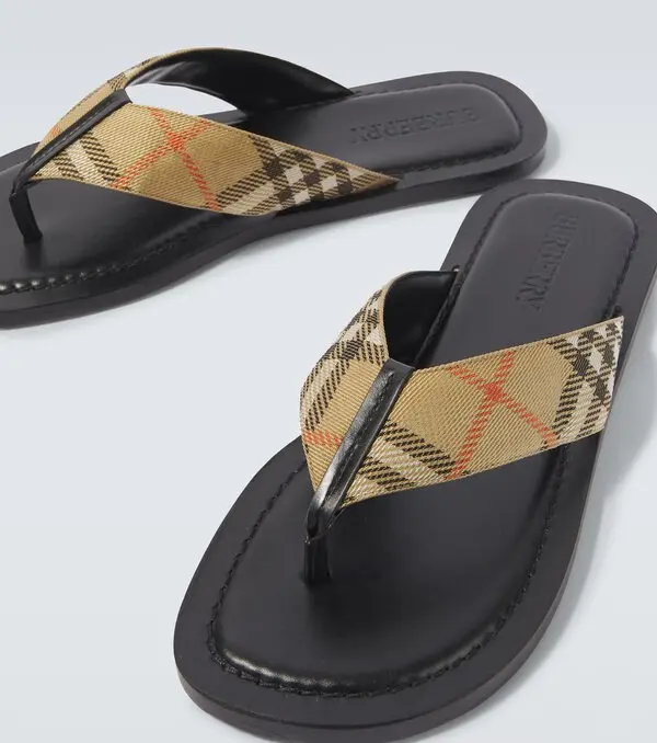 Burberry Check Leather-trimmed Thong Sandals