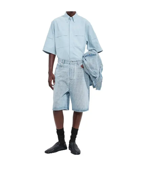 Bottega Veneta Sky Bleached Wide Leg Denim Shorts - Multicolor