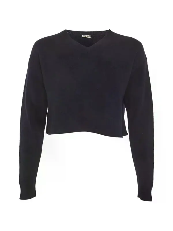 Miu Miu Cropped Wool Knit V-neck Sweater - Blue