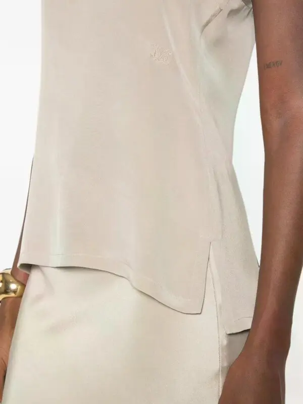 Max Mara Sleeveless Satin Top With Embroidered Logo - Neutrals