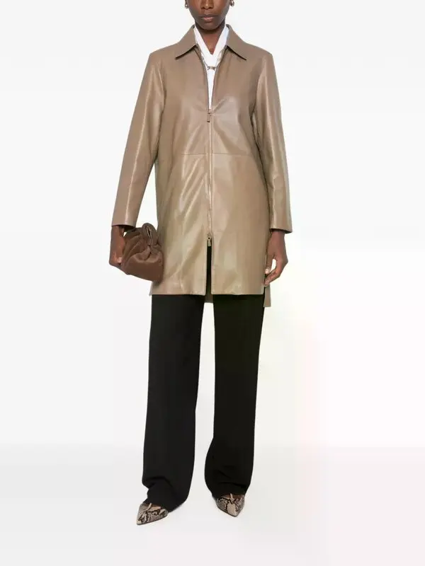 Max Mara Leather Zip-up Coat