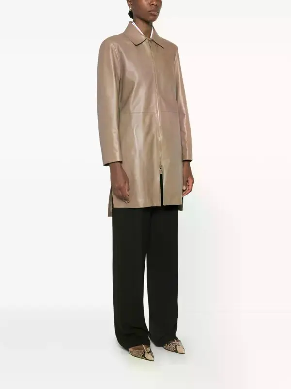 Max Mara Leather Zip-up Coat