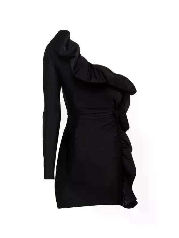 Amen Ruffled One-shoulder Mini Dress - Black