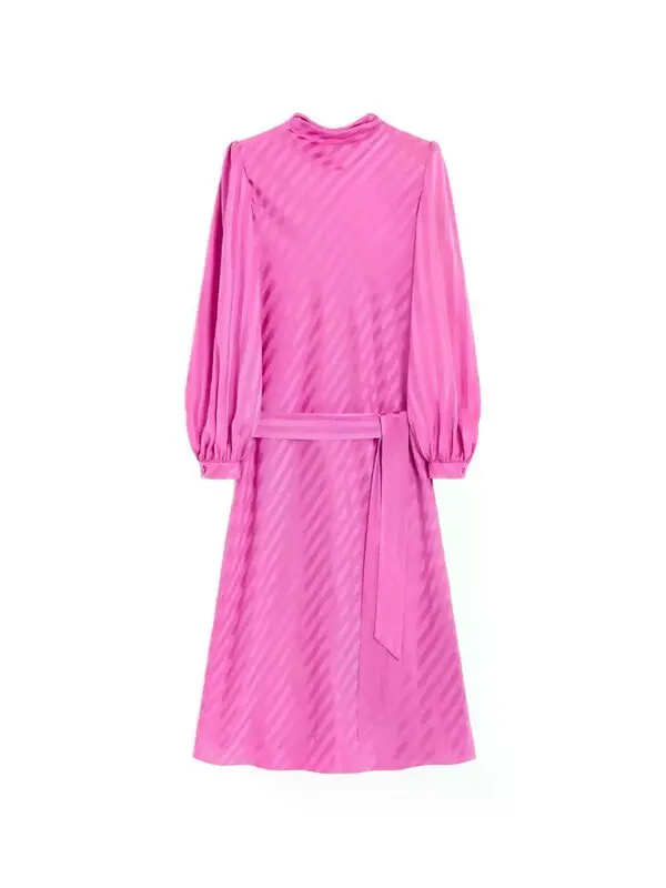 Valentino Garavani Midi Dress In Shiny-matte Jacquard With Logo-stripe - Pink