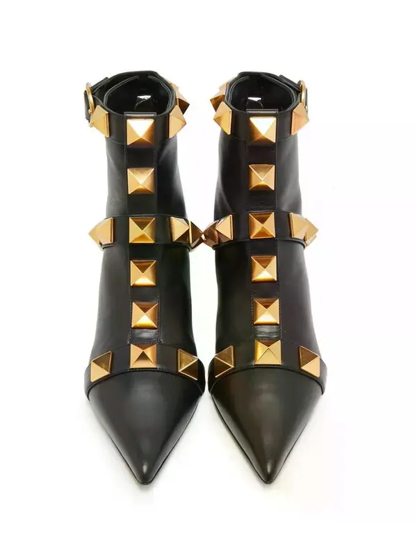Valentino Garavani Leather Roman Stud Embellished Ankle Boots - Black