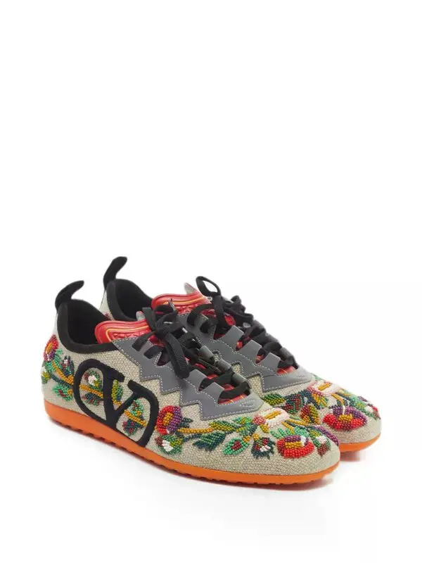 Valentino Garavani Embellished Floral Embroidered Sneakers