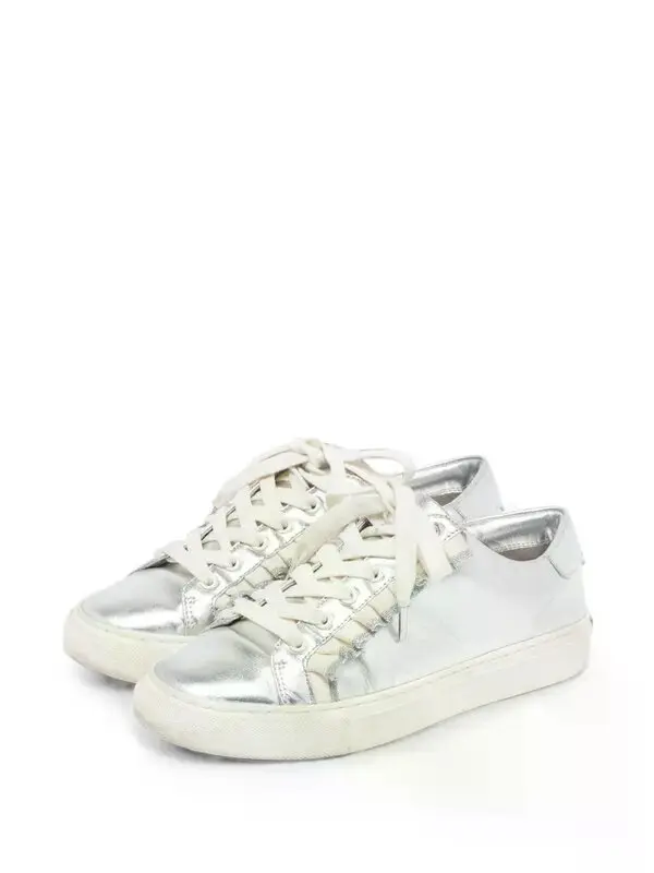 Tory Burch Lace-up Sneakers With Ruffle Trim - Silver