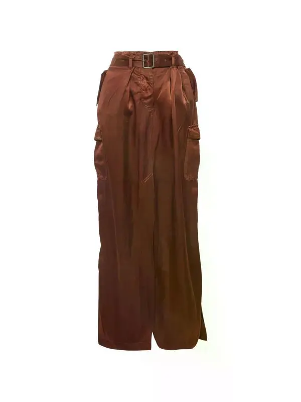 Dries Van Noten Belted Satin Maxi Skirt - Brown