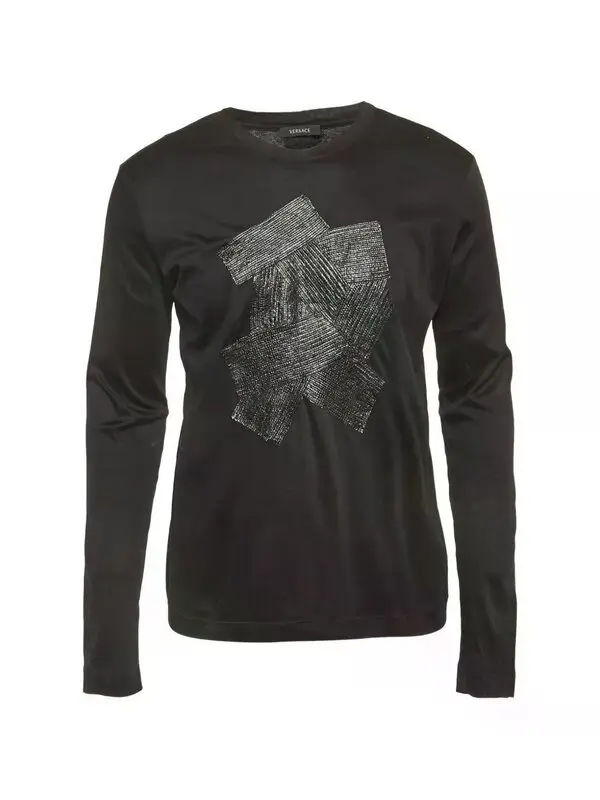 Versace Calf Leathe- Applique T-shirt - Black
