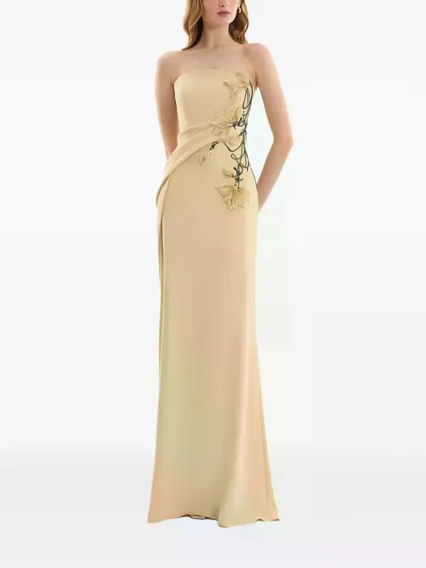 GEMY MAALOUF Strapless Floral Maxi Dress - Neutrals
