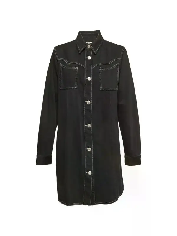 GANNI Cotton Contrast Stitch Shirt Mini Dress - Black