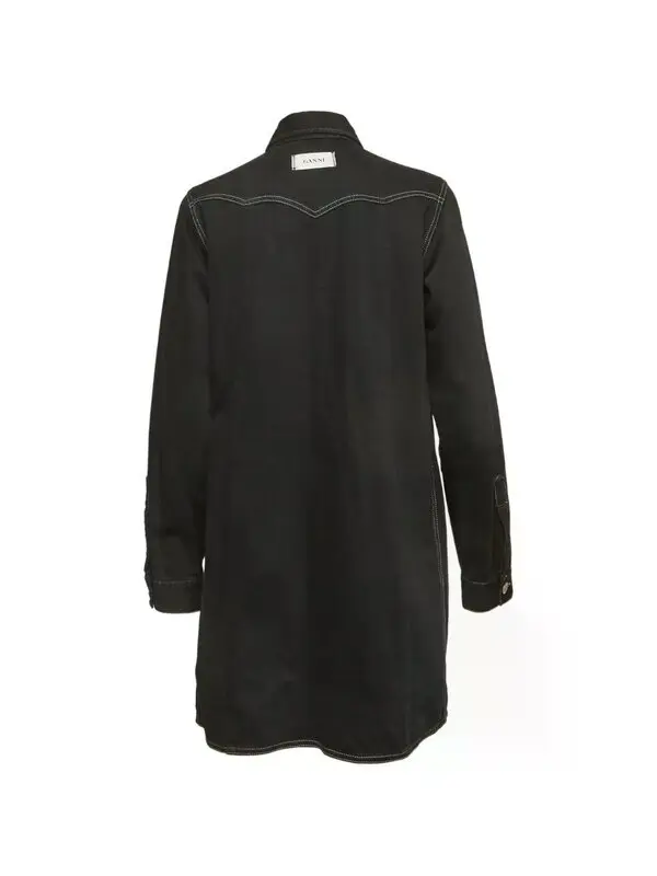 GANNI Cotton Contrast Stitch Shirt Mini Dress