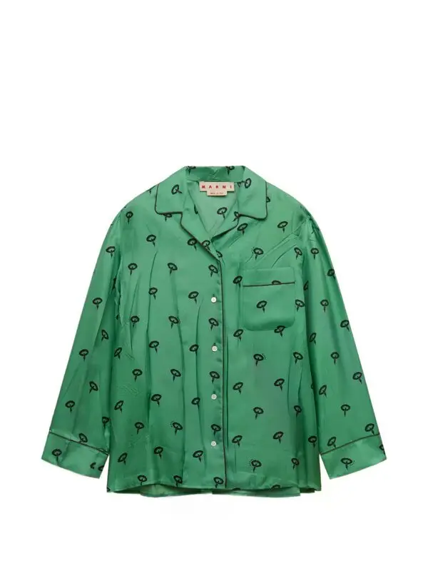 Marni Silk Twill Floral Print Pajama Shirt - Green
