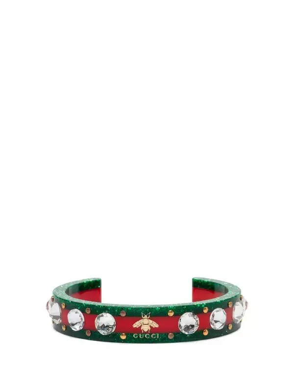 Gucci Resin And Strass Web Bee Cuff Bracelet - Green
